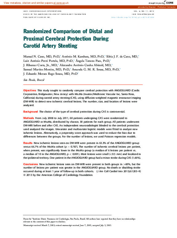 (PDF) Randomized Comparison of Distal and Proximal Cerebral Protection During Carotid Artery ...