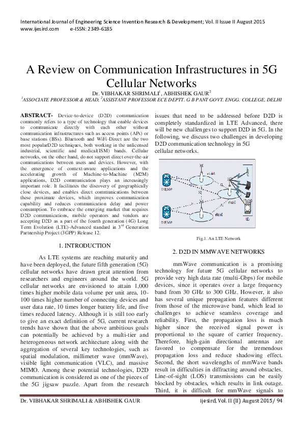 (PDF) A Review on Communication Infrastructures in 5G Cellular Networks