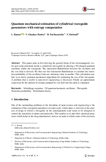 (PDF) Quantum mechanical estimation of cylindrical waveguide parameters ... (PDF) Quantum mechanical estimation of cylindrical waveguide parameters ...