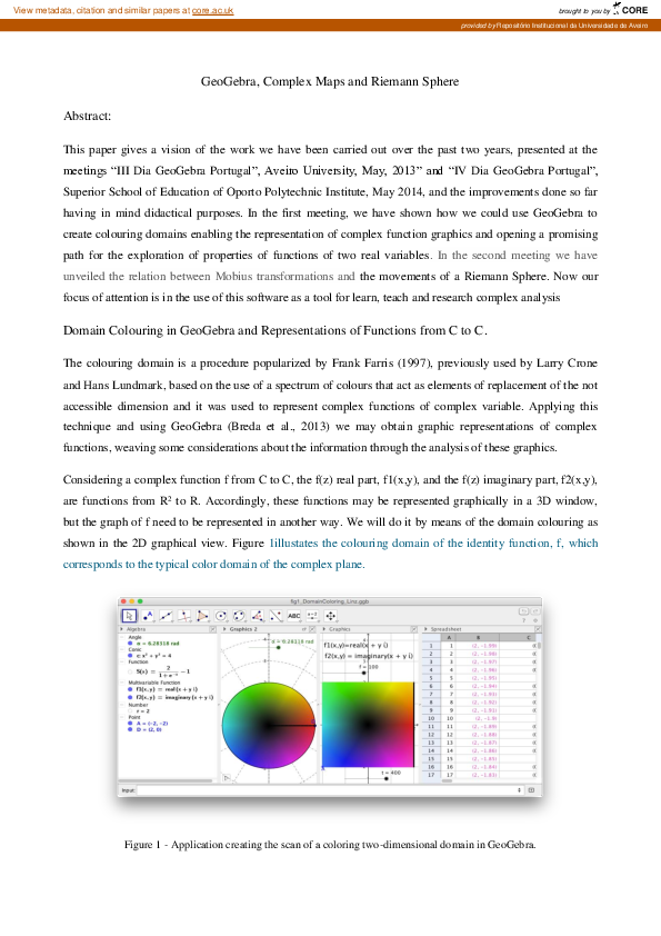 (PDF) GeoGebra, Complex Maps and Riemann Sphere