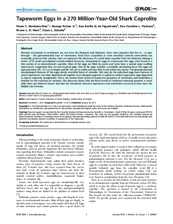 (PDF) Tapeworm Eggs in a 270 Million-Year-Old Shark Coprolite