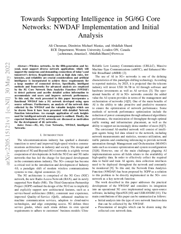 (PDF) Towards Supporting Intelligence in 5G/6G Core Networks: NWDAF Implementation and Initial ...