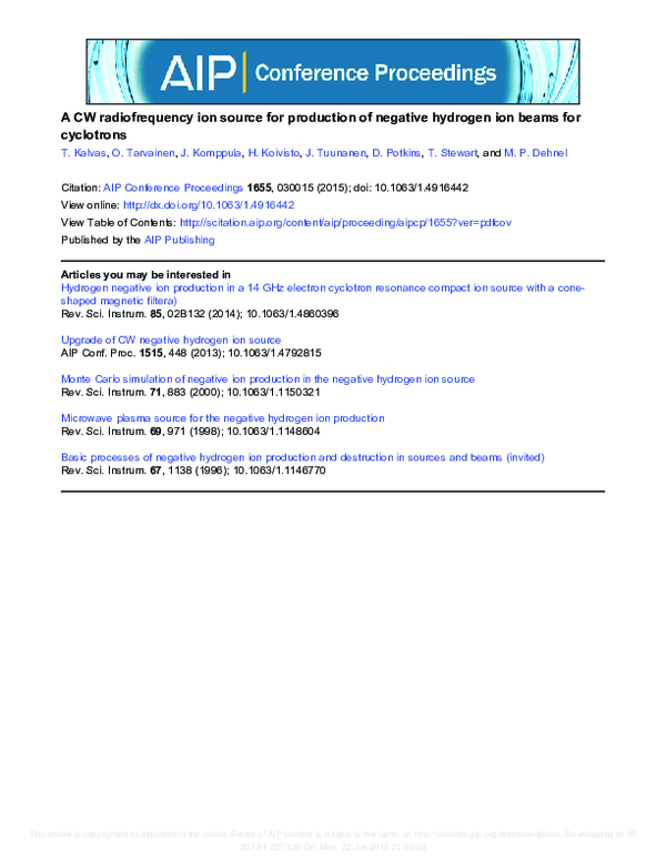 (PDF) A CW radiofrequency ion source for production of negative ...