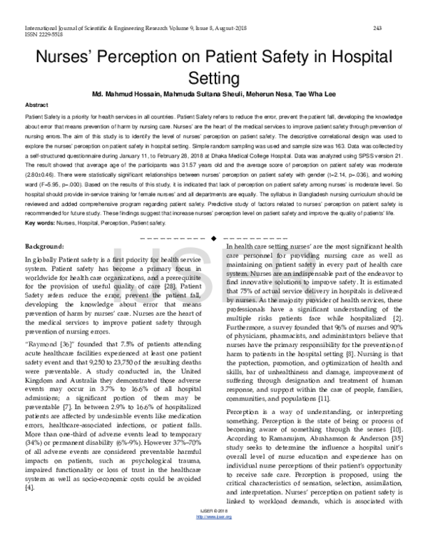 (PDF) Nurses’ Perception on Patient Safety in Hospital Setting