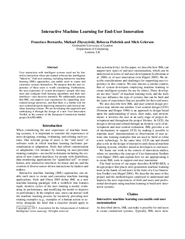 (PDF) Interactive Machine Learning for End-User Innovation