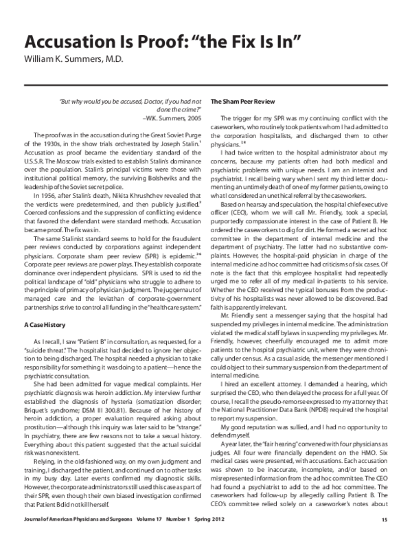 (PDF) Accusation Is Proof: "the Fix Is In | William Summers - Academia.edu