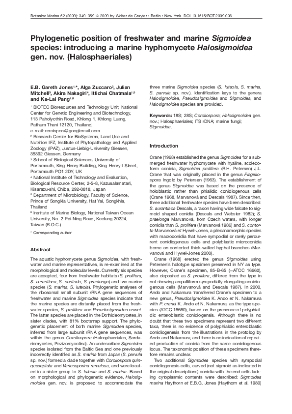 (PDF) Phylogenetic position of freshwater and marine Sigmoidea species ...