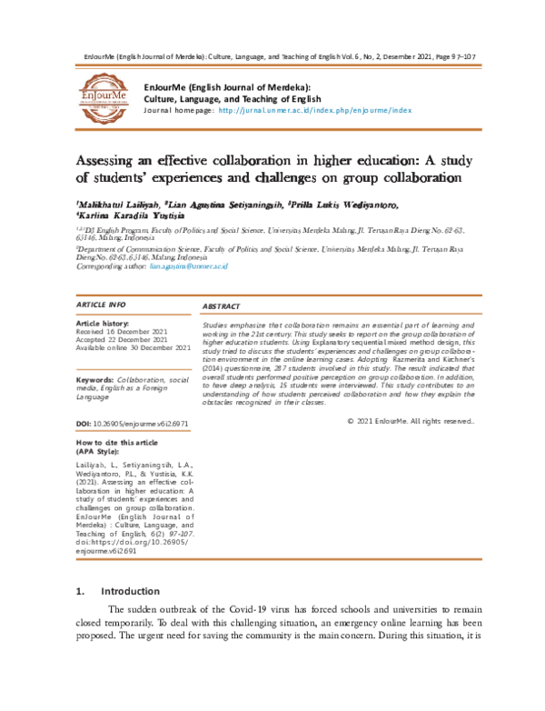 (PDF) Assessing an effective collaboration in higher education: A study ...