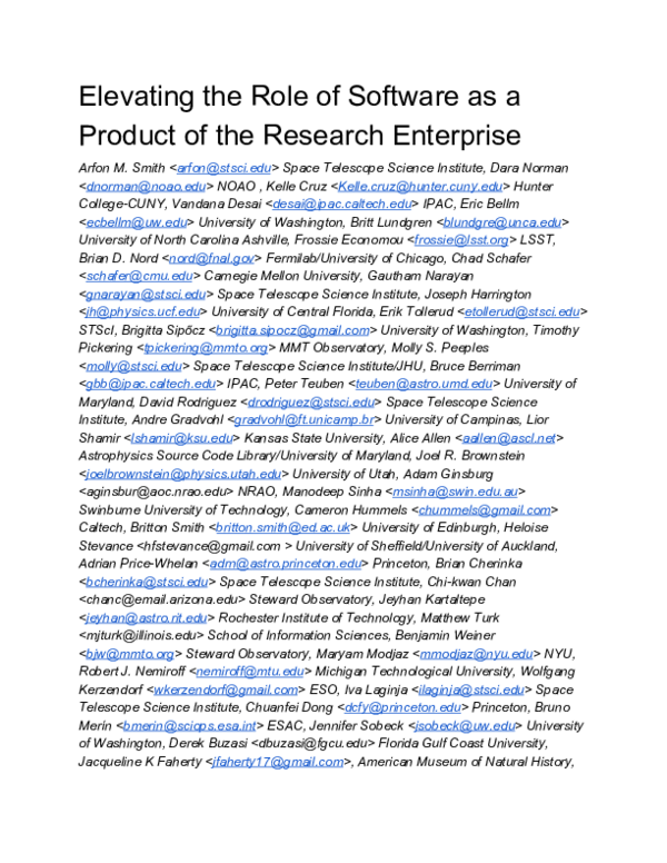 (PDF) Astro2020 APC White Paper: Elevating the Role of Software as a ...