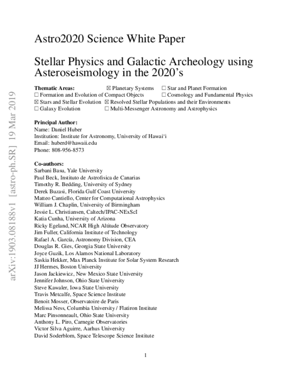 (PDF) Astro2020 Science White Paper: Stellar Physics and Galactic ...