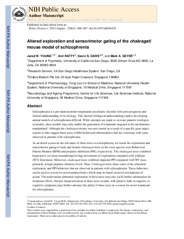 (PDF) Altered exploration and sensorimotor gating of the chakragati ...