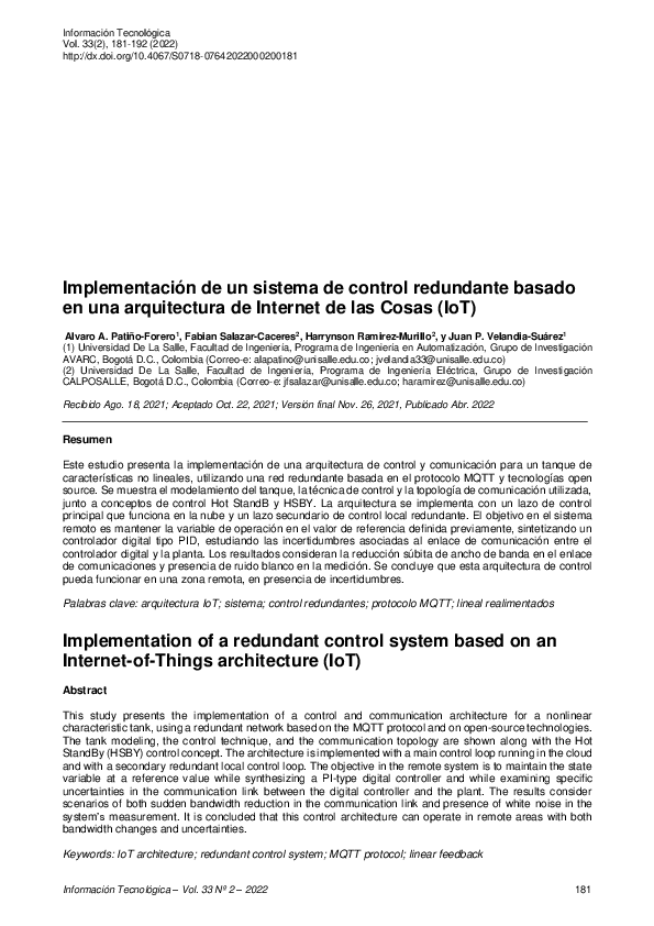 (PDF) Implementación de un sistema de control redundante basado en una arquitectura de Internet ...