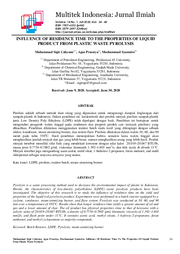 (PDF) Influence of Residence Time to the Properties of Liquid Product ...