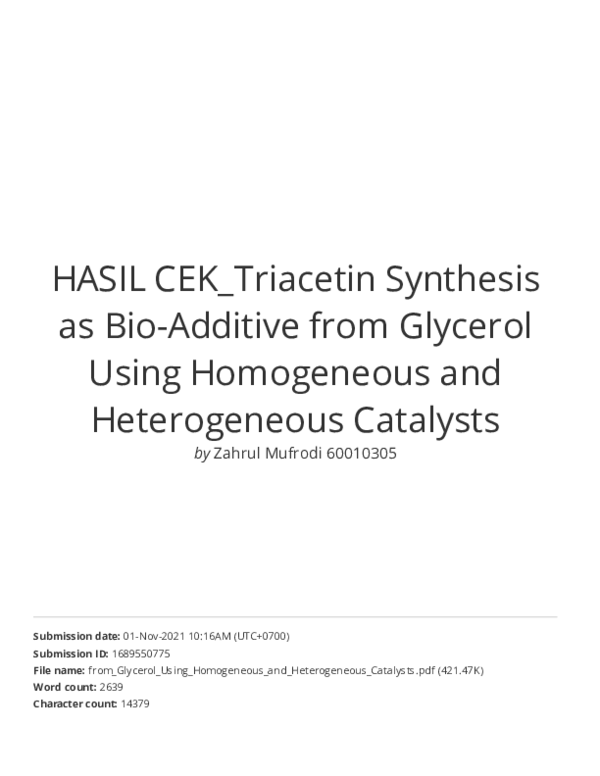 (PDF) Triacetin Synthesis as Bio-Additive from Glycerol Using ...