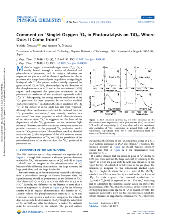 (PDF) Comment on “Singlet Oxygen 1O2 in Photocatalysis on TiO2. Where ...