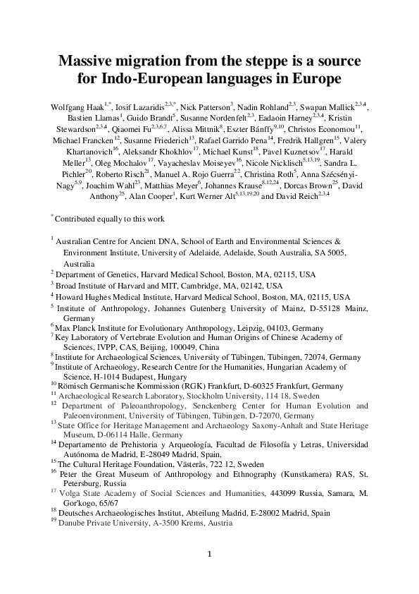 (PDF) Massive migration from the steppe was a source for Indo-European ...