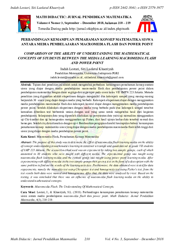 (PDF) Pengaruh media pembelajaran macromedia flash terhadap kemampuan pemahaman konsep matematika