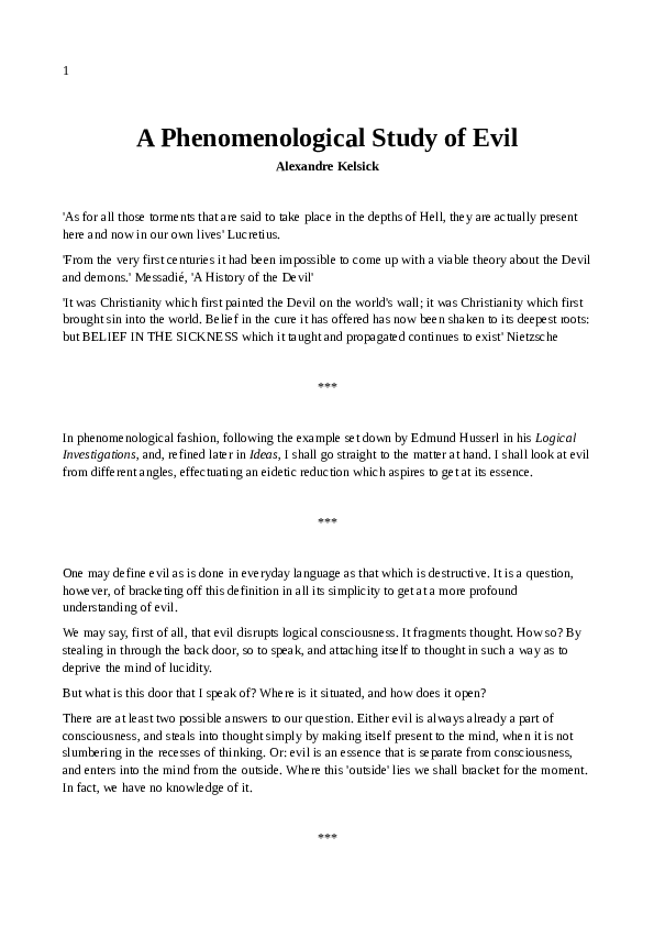 Phenomenological Study of Evil