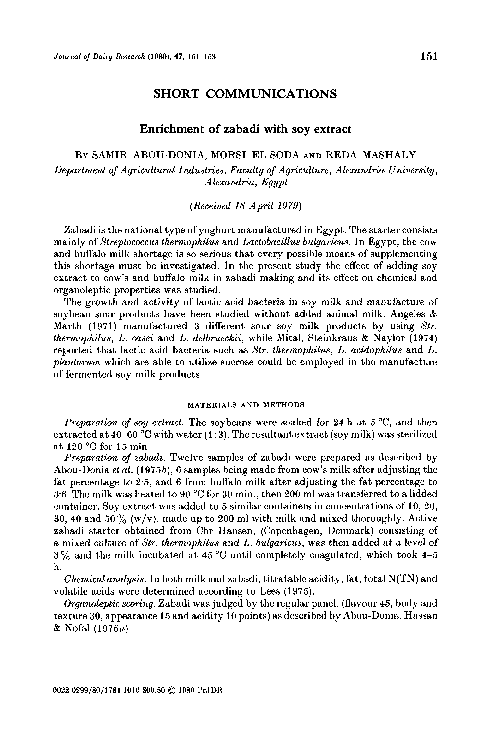 (PDF) Enrichment of zabadi with soy extract
