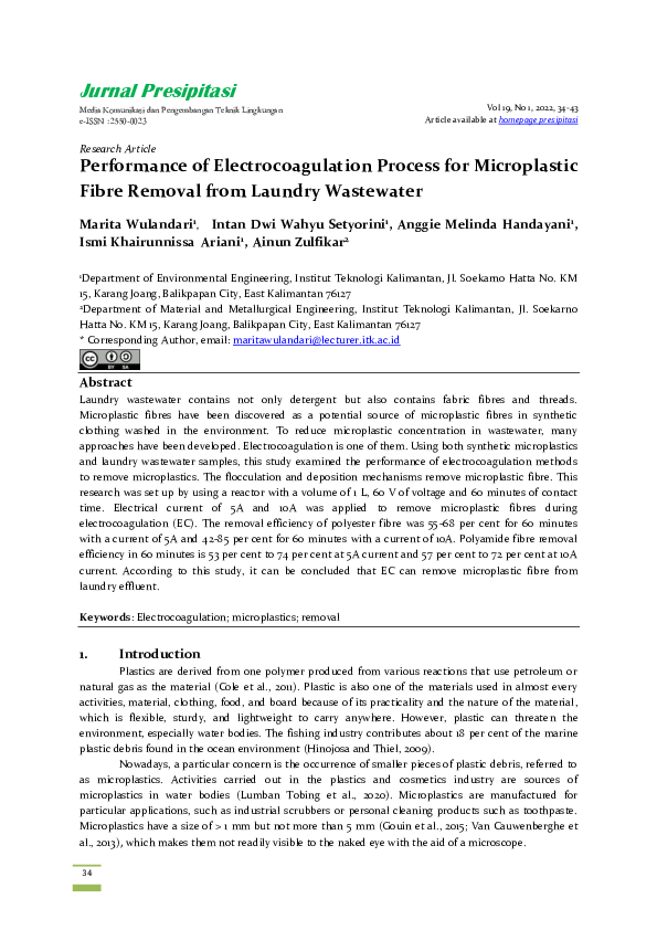 (PDF) Performance of Electrocoagulation Process for Microplastic Fibre Removal from Laundry ...