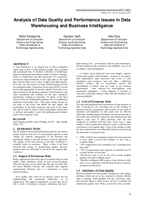 (PDF) Analysis of Data Quality and Performance Issues in Data ...