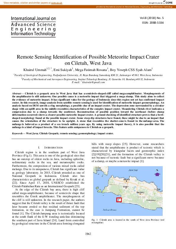 (PDF) Remote Sensing Identification of Possible Meteorite Impact Crater ...