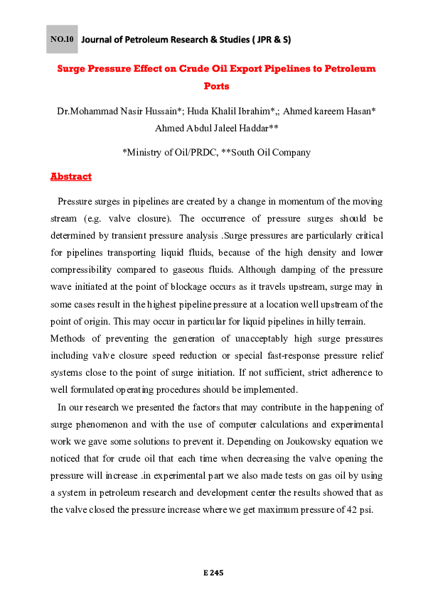 (PDF) Surge Pressure Effect on Crude Oil Export Pipelines to Petroleum ...