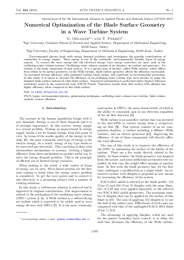 Pdf Numerical Optimization Of The Blade Surface Geometry In A Wave Turbine System