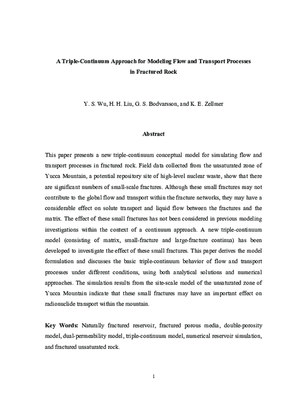 Pdf A Triple Continuum Approach For Modeling Flow And Transport Processes In Fractured Rock