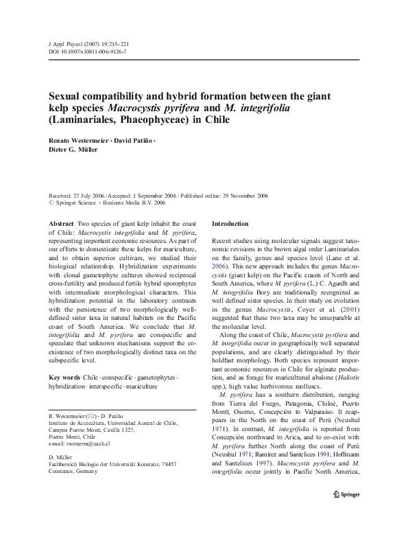 (PDF) Sexual compatibility and hybrid formation between the giant kelp ...