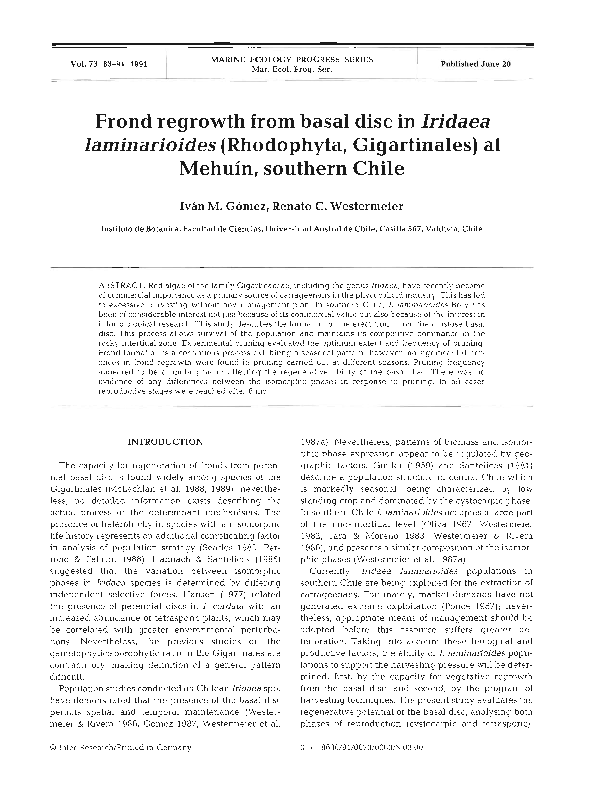 (PDF) Frond regrowth from basal disc in Iridaea laminarioides ...