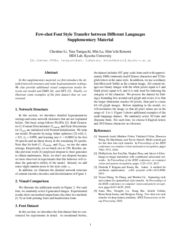 (PDF) Few-shot Font Style Transfer between Different Languages