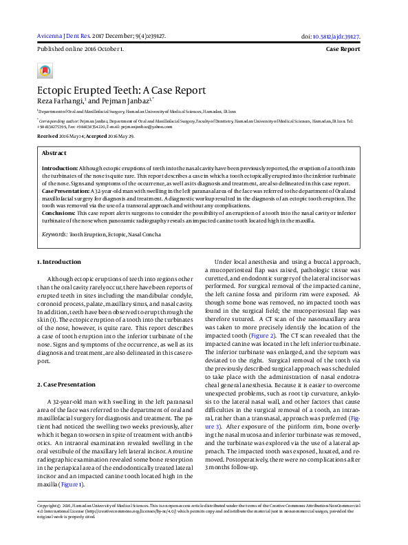 (PDF) Ectopic Erupted Teeth: A Case Report