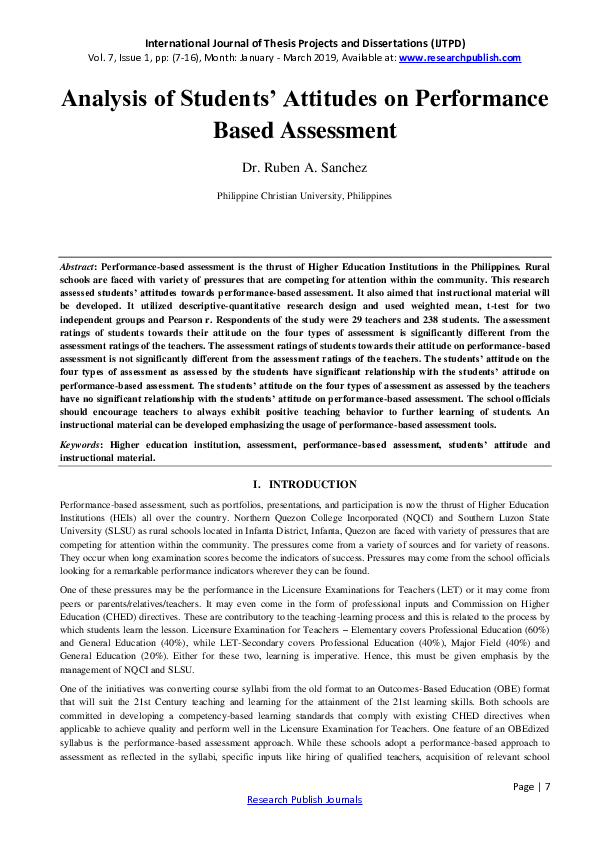 (PDF) Analysis of Students’ Attitudes on Performance-Based Assessment ...