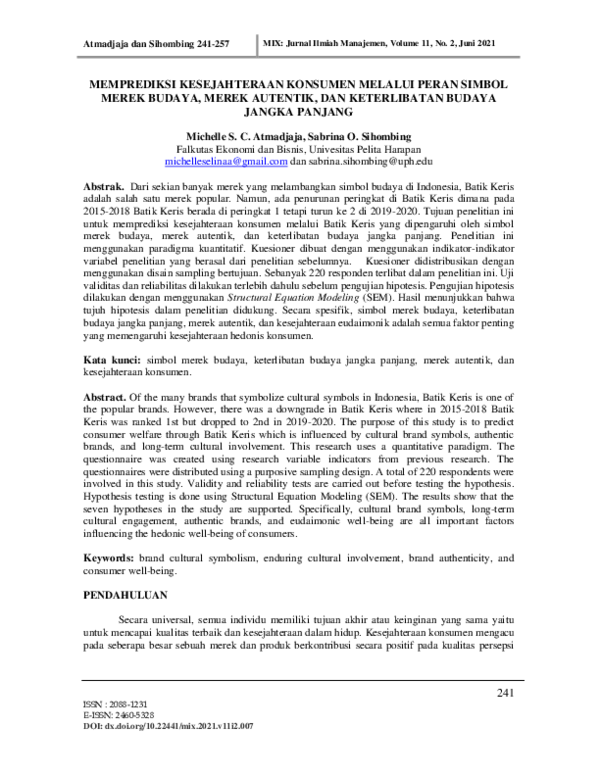 (PDF) Memprediksi Kesejahteraan Konsumen Melalui Peran Simbol Merek ...