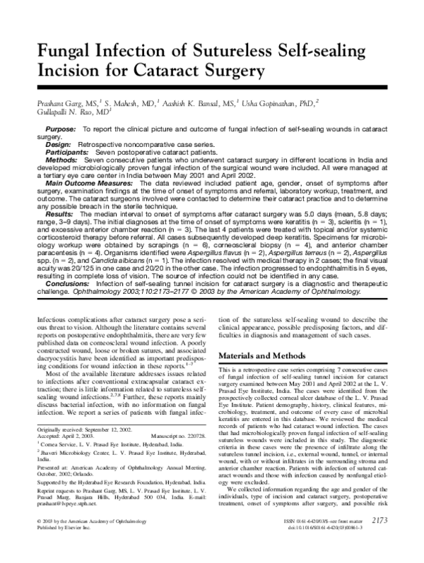 (PDF) Fungal infection of sutureless self-sealing incision for cataract ...
