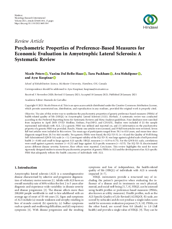 (PDF) Psychometric Properties of Preference-Based Measures for Economic Evaluation in ...