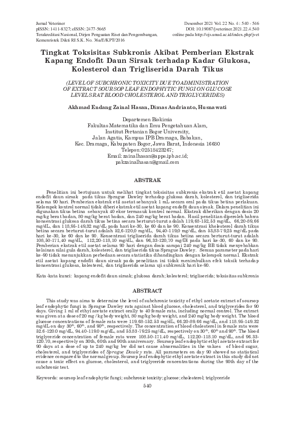 (PDF) Konsentrasi Glukosa, Kolesterol dan Trigliserida Darah Tikus ...