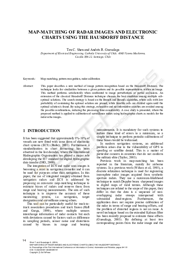 Pdf Map Matching Of Radar Images And Electronic Charts Using The Hausdorff Distance Tzu 