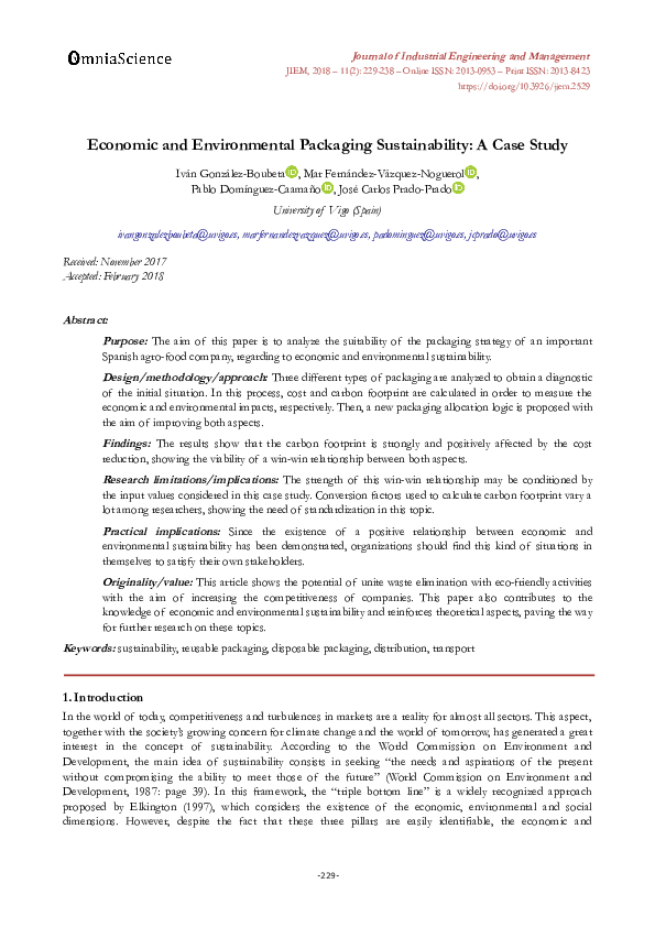 (PDF) Economic and environmental packaging sustainability: A case study