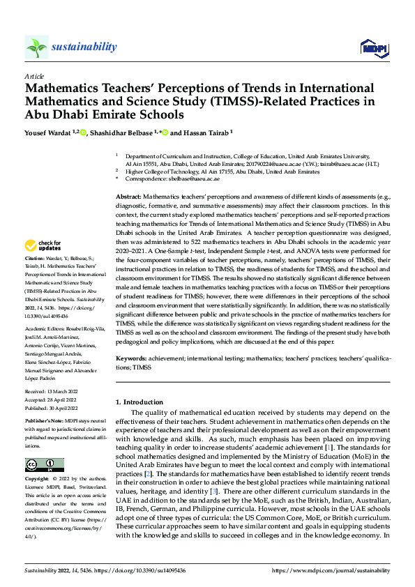 Mathematics Teachers’ Perceptions of Trends in International ...
