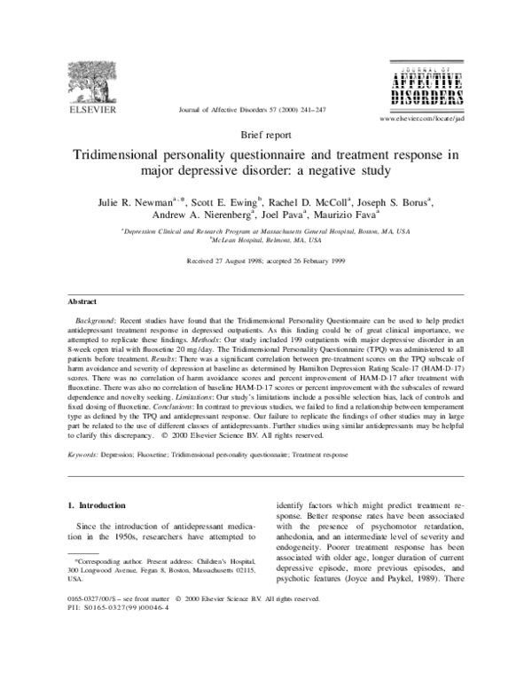 (PDF) Tridimensional personality questionnaire and treatment response ...