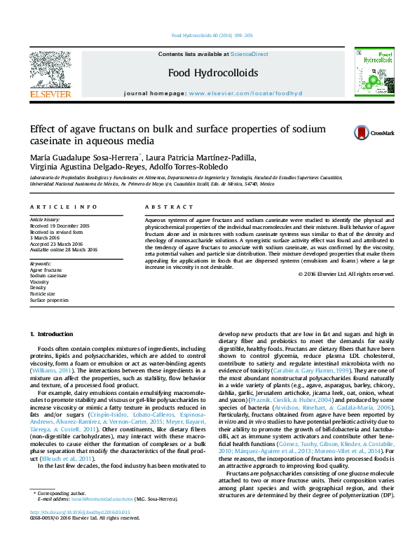(PDF) Effect of agave fructans on bulk and surface properties of sodium ...