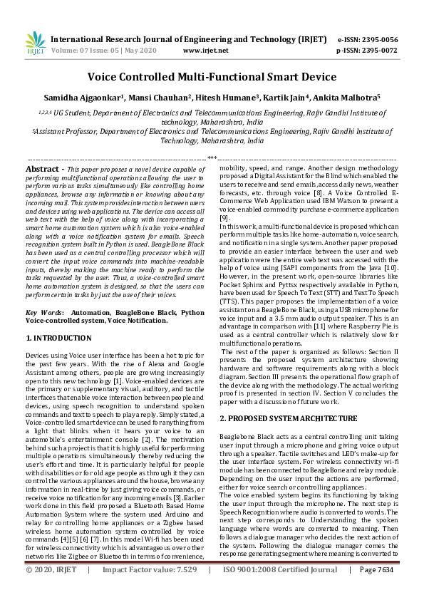 (PDF) Voice Controlled Multi-Functional Smart Device
