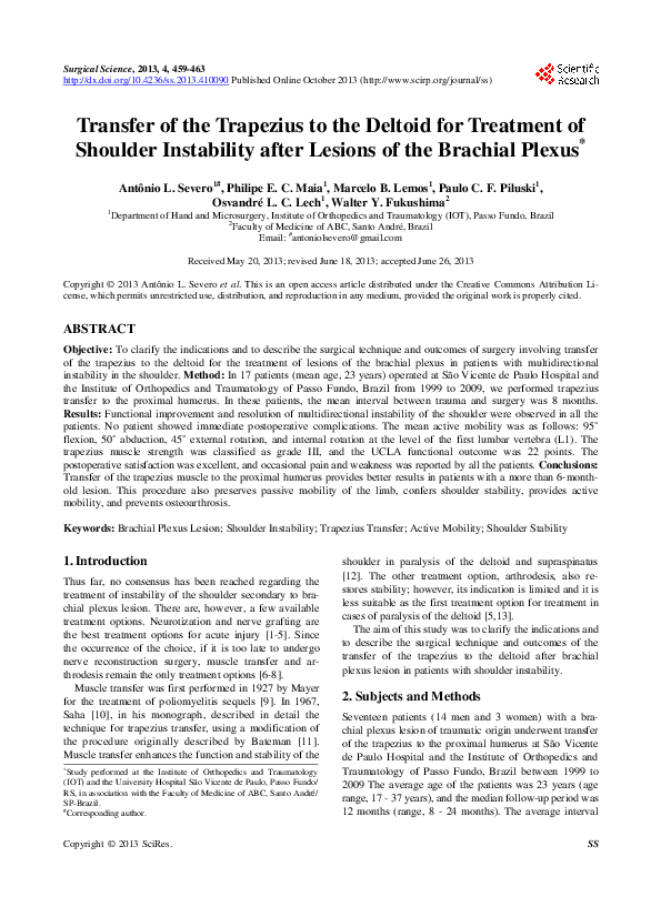 (PDF) Transfer of the Trapezius to the Deltoid for Treatment of ...