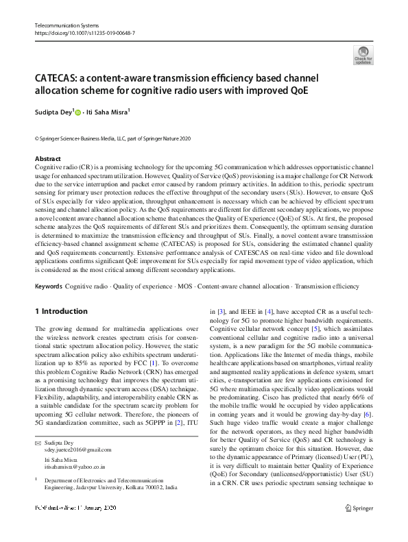 (PDF) CATECAS: Efficient Channel Allocation for Improved QoE in CR