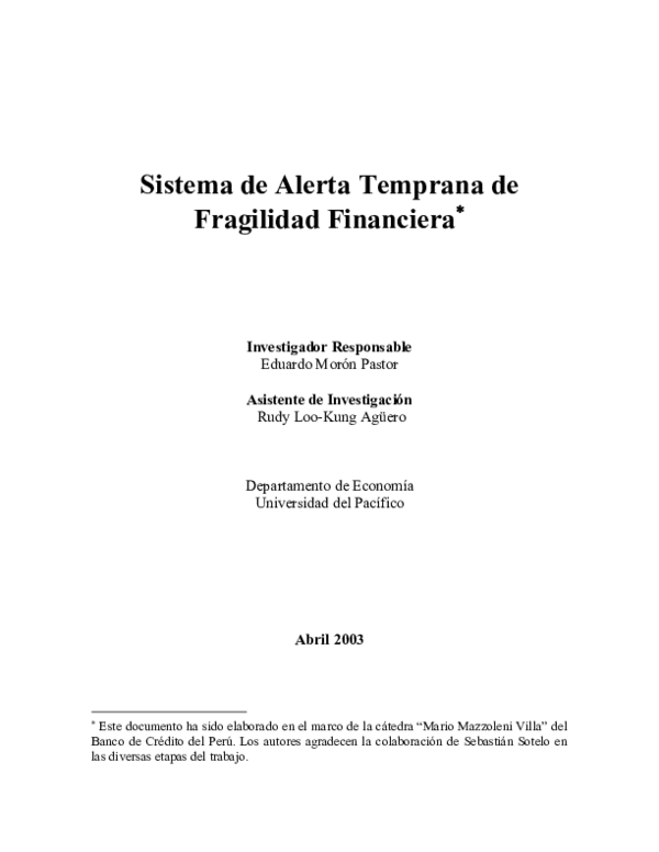 (PDF) Sistema de alerta temprana de fragilidad financiera