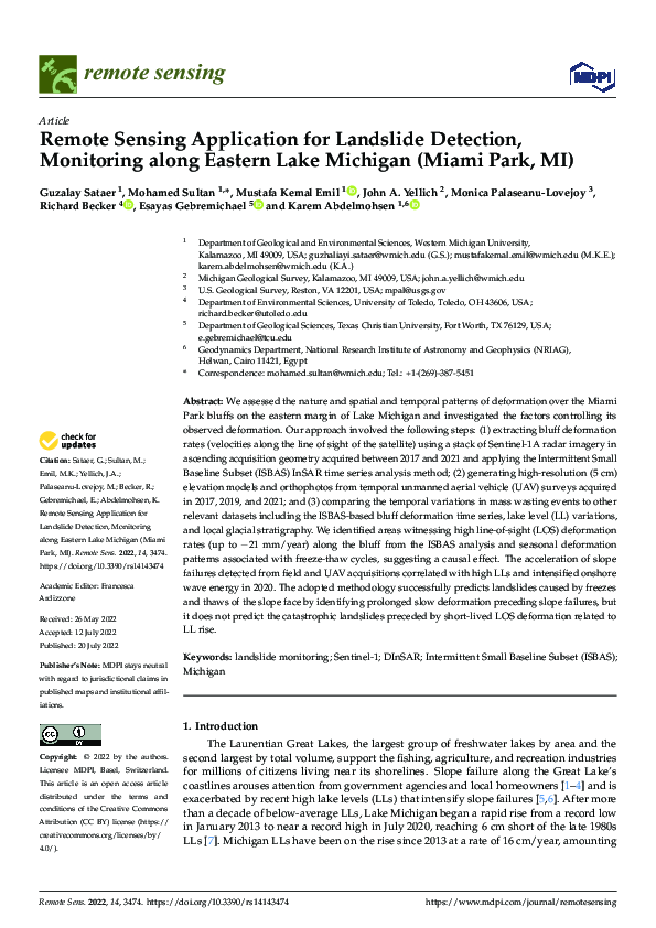 (PDF) Remote Sensing Application for Landslide Detection, Monitoring along Eastern Lake Michigan ...