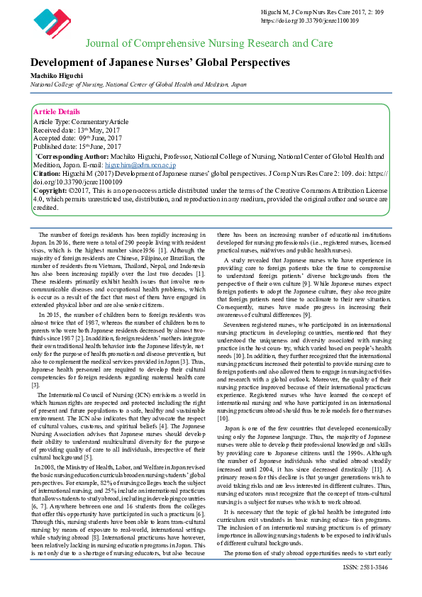 (PDF) Development of Japanese Nurses’ Global Perspectives