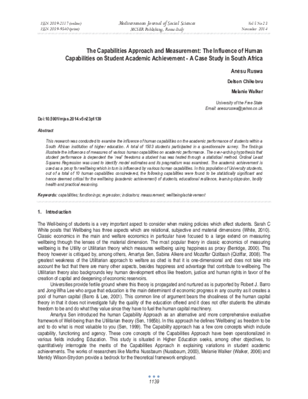 (PDF) The Capabilities Approach and Measurement: The Influence of Human ...